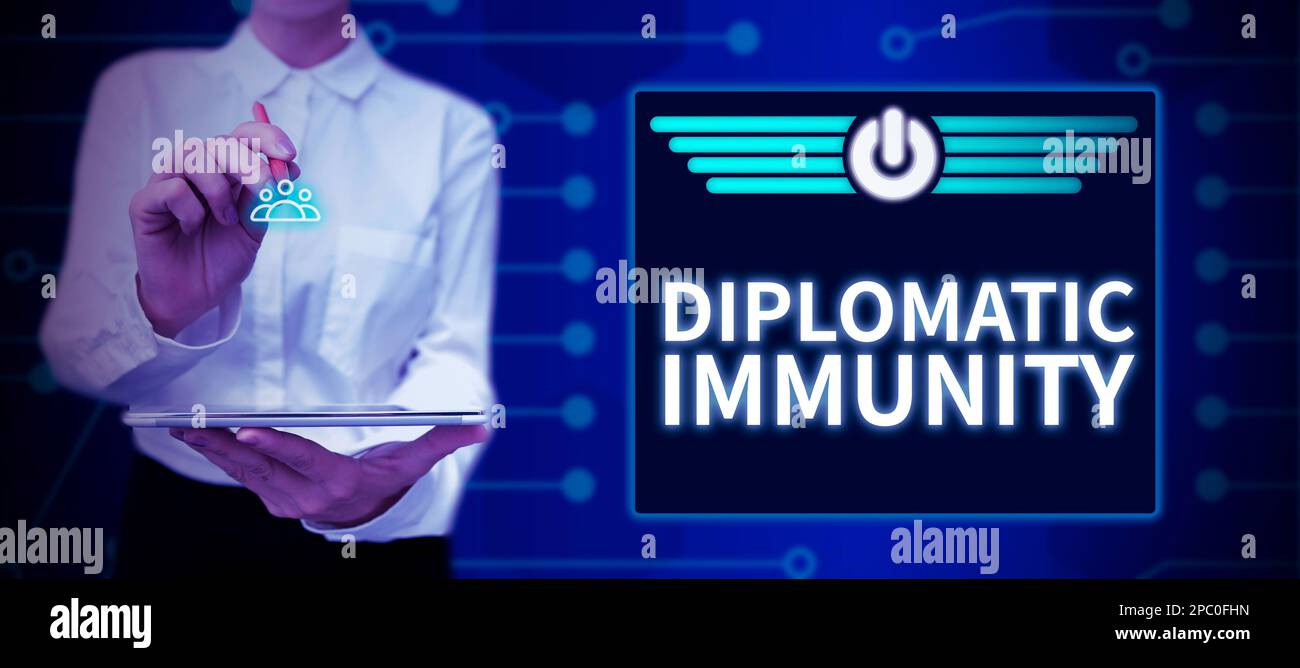 Text caption presenting Diplomatic Immunity. Business showcase law that ...