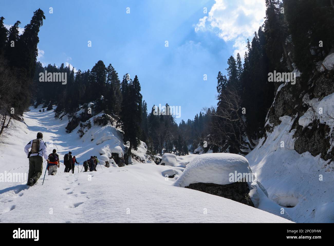 March 13, 2023, Srinagar, Jammu and Kashmir, India: Trekkers and nature ...
