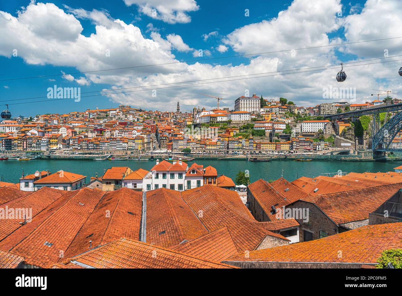 Porto, Portugal old town skyline from Gaia city on Douro river with ...