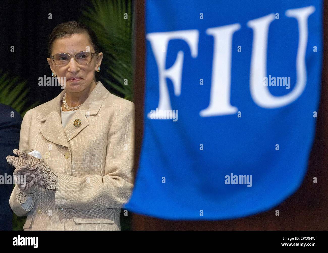 U.S. Supreme Court Justice Ruth Bader Ginsburg listens to a speaker ...