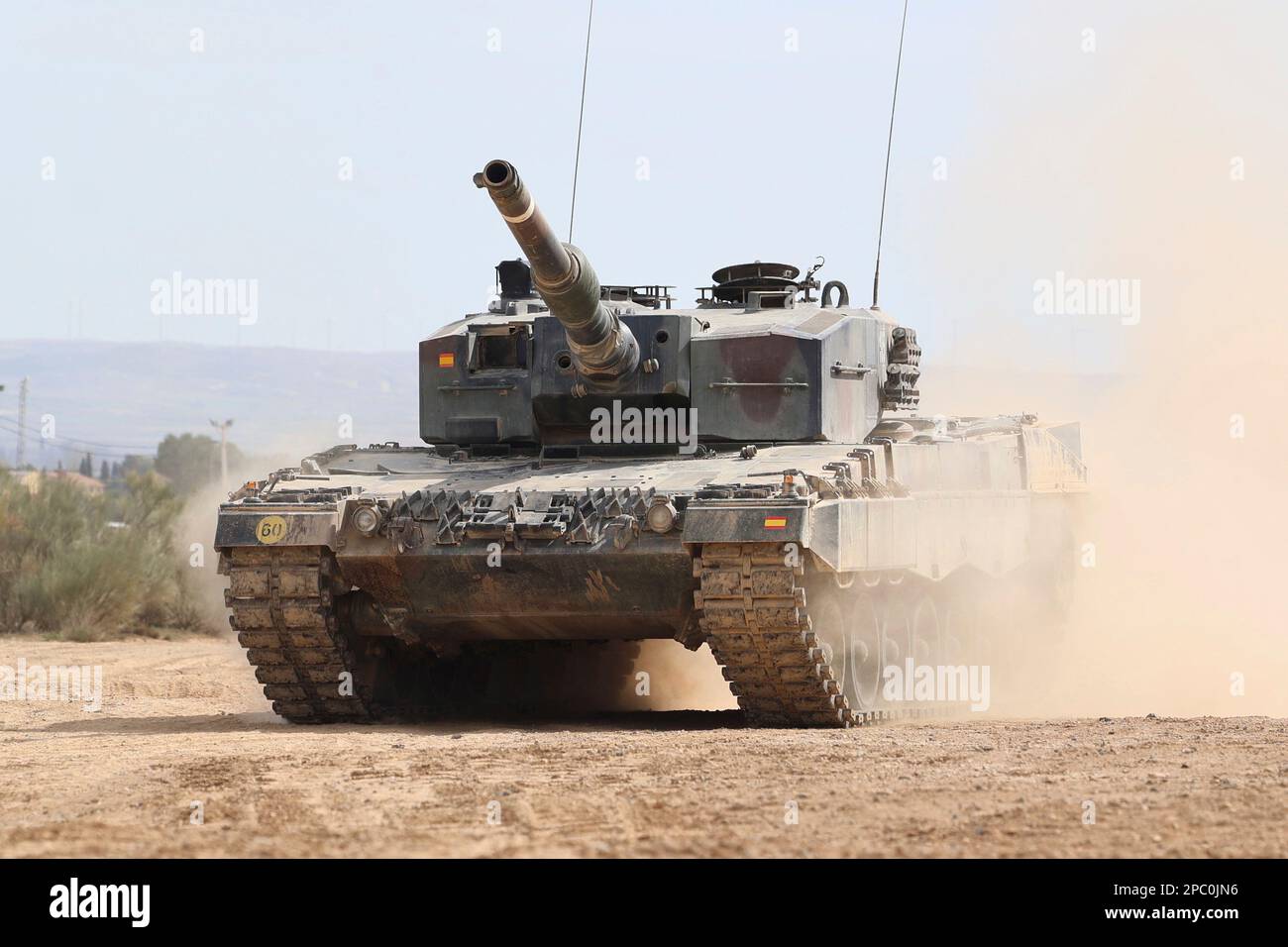 View of one of the Leopard 2A4 battle tanks during the presentation of ...
