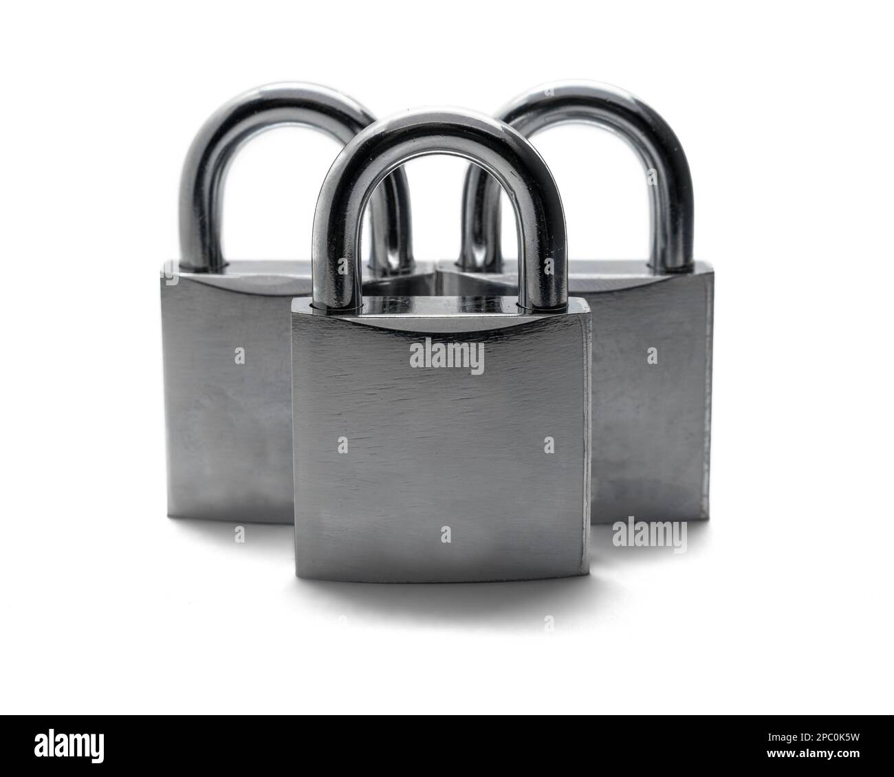 Three steel padlocks , isolated on white background, front view Stock ...