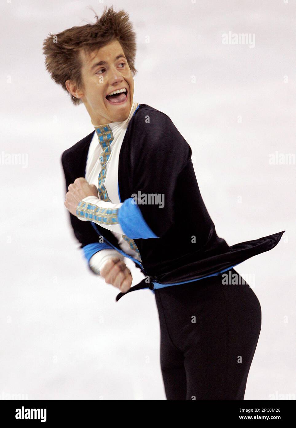 Jeffrey Buttle, of Canada, skates in the men's free skating program ...