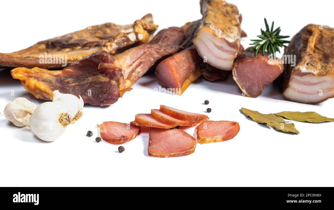 Dried pork meat isolated on white background Stock Photo - Alamy