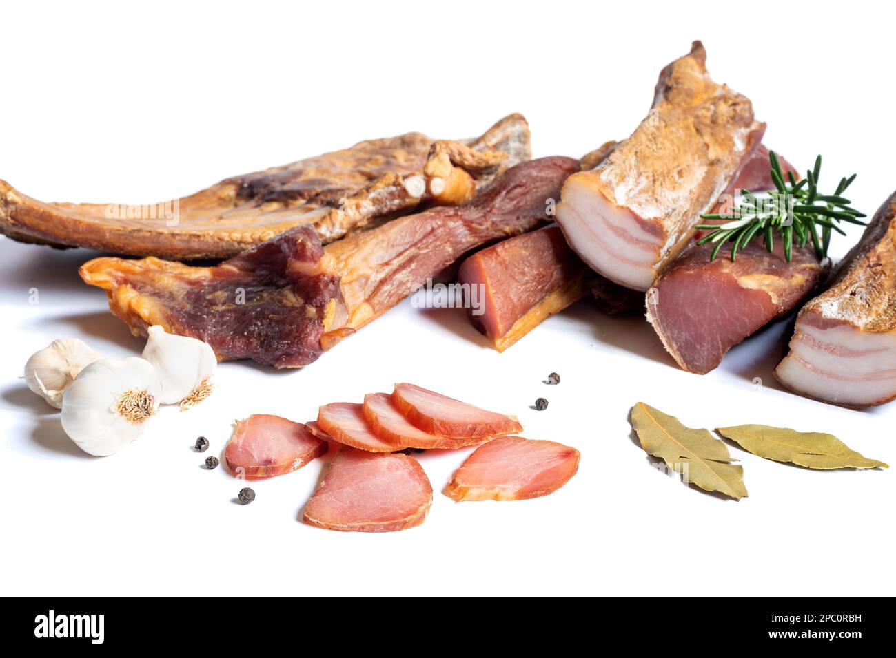 Dried pork meat isolated on white background Stock Photo - Alamy