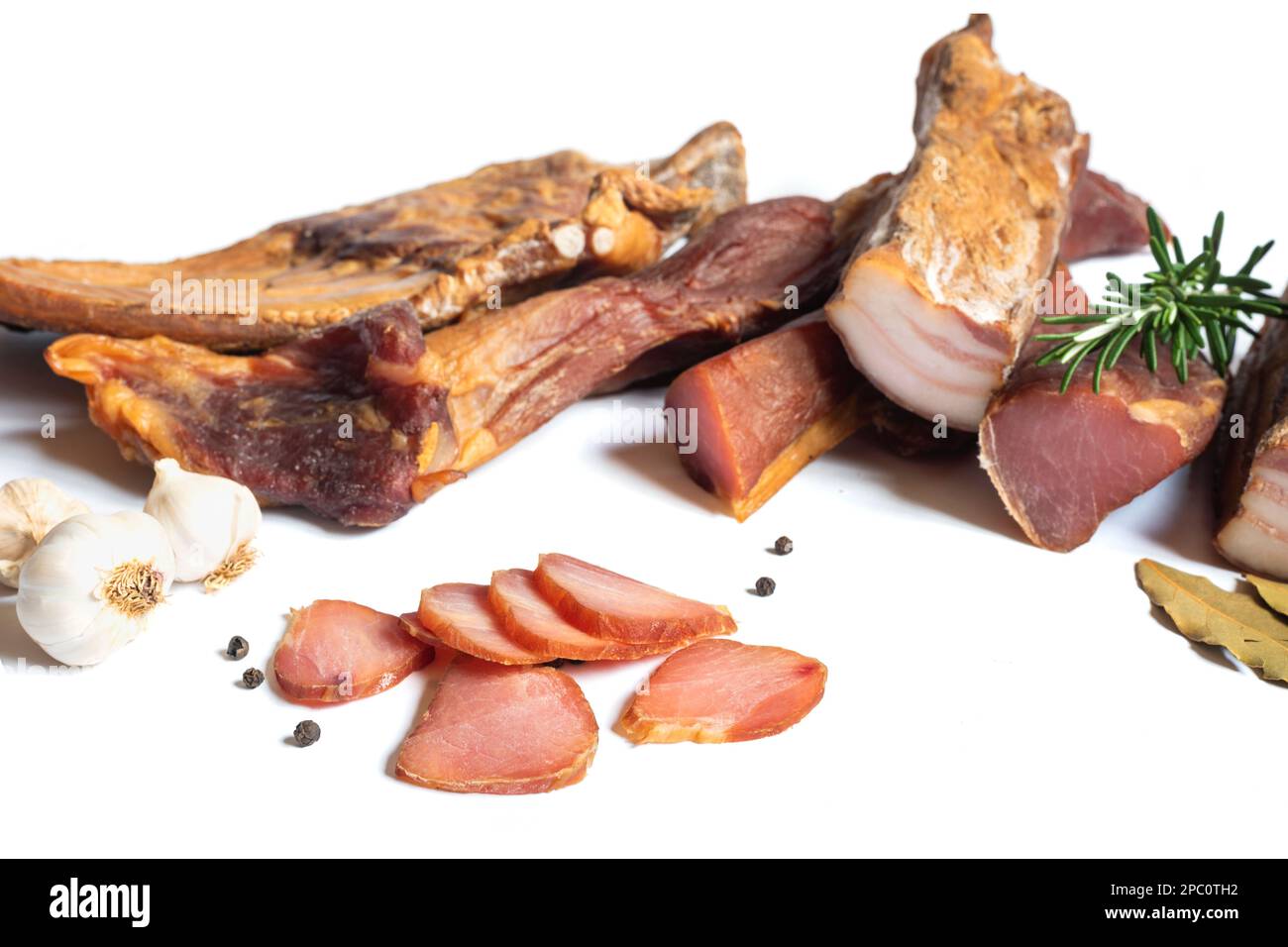 Dried pork meat isolated on white background Stock Photo - Alamy