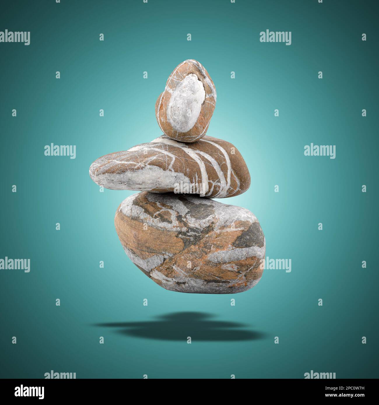 Floating marble stones in balance on colored gradient background Stock ...