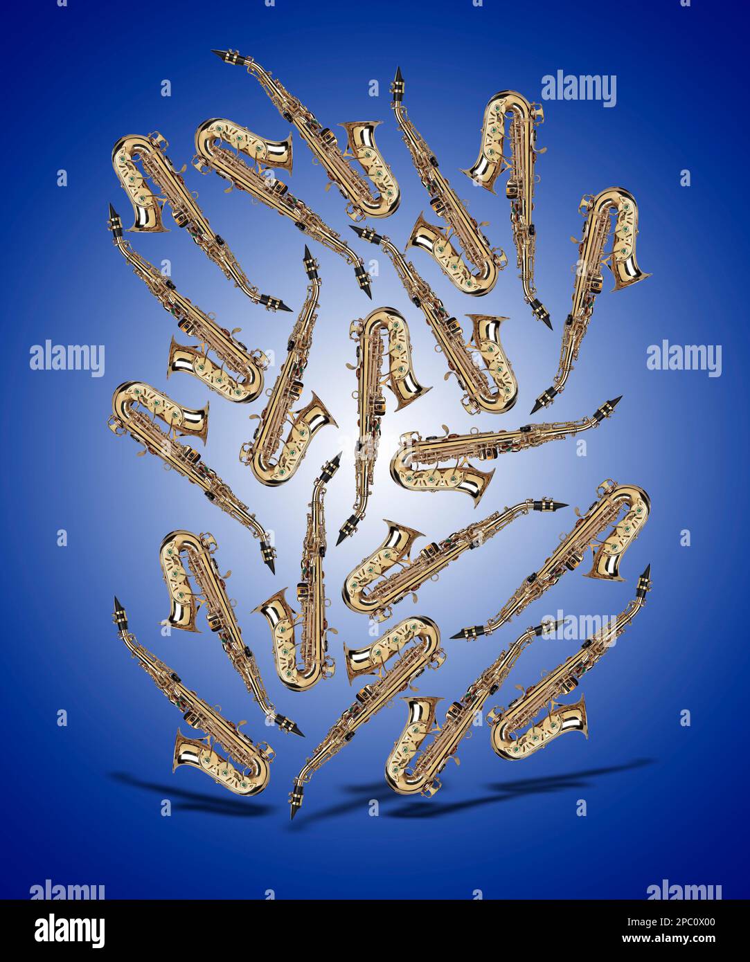 Floating set of saxophones against blue gradient background Stock Photo ...