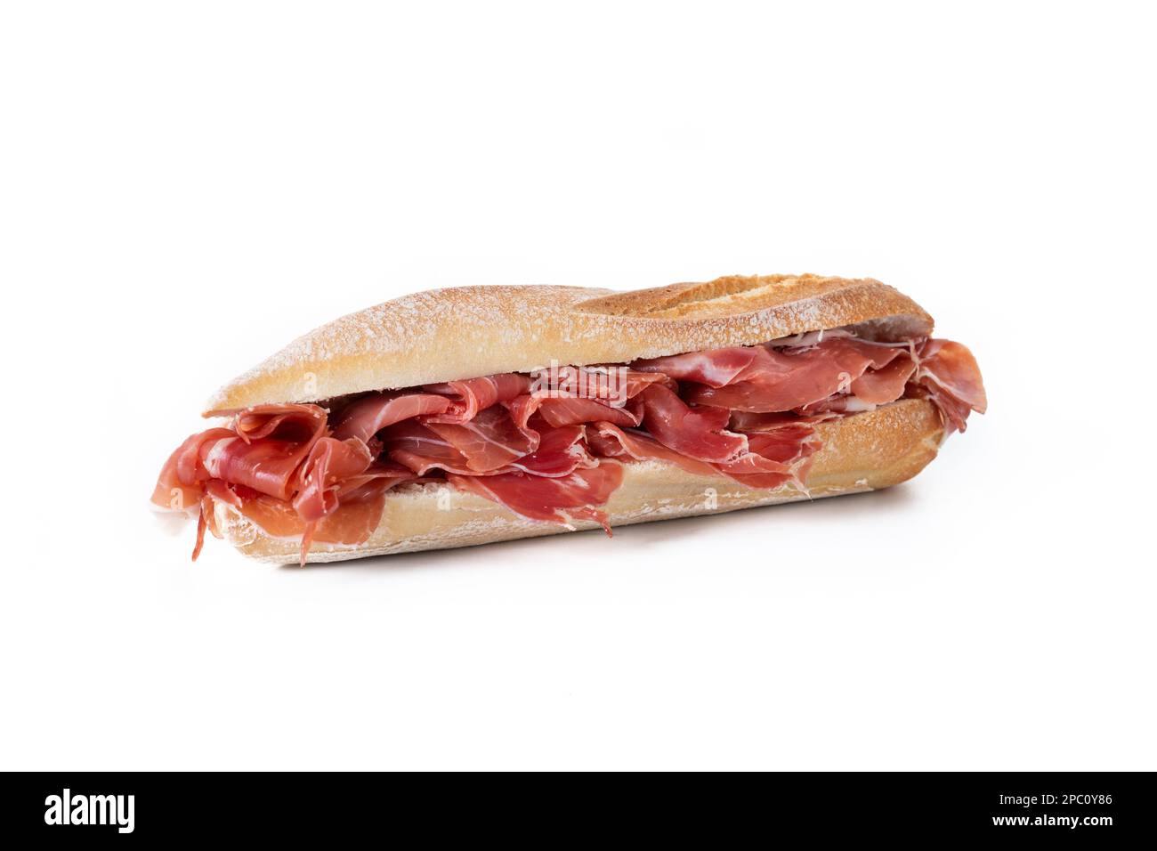 Spanish serrano ham sandwich isolated on white background Stock Photo ...