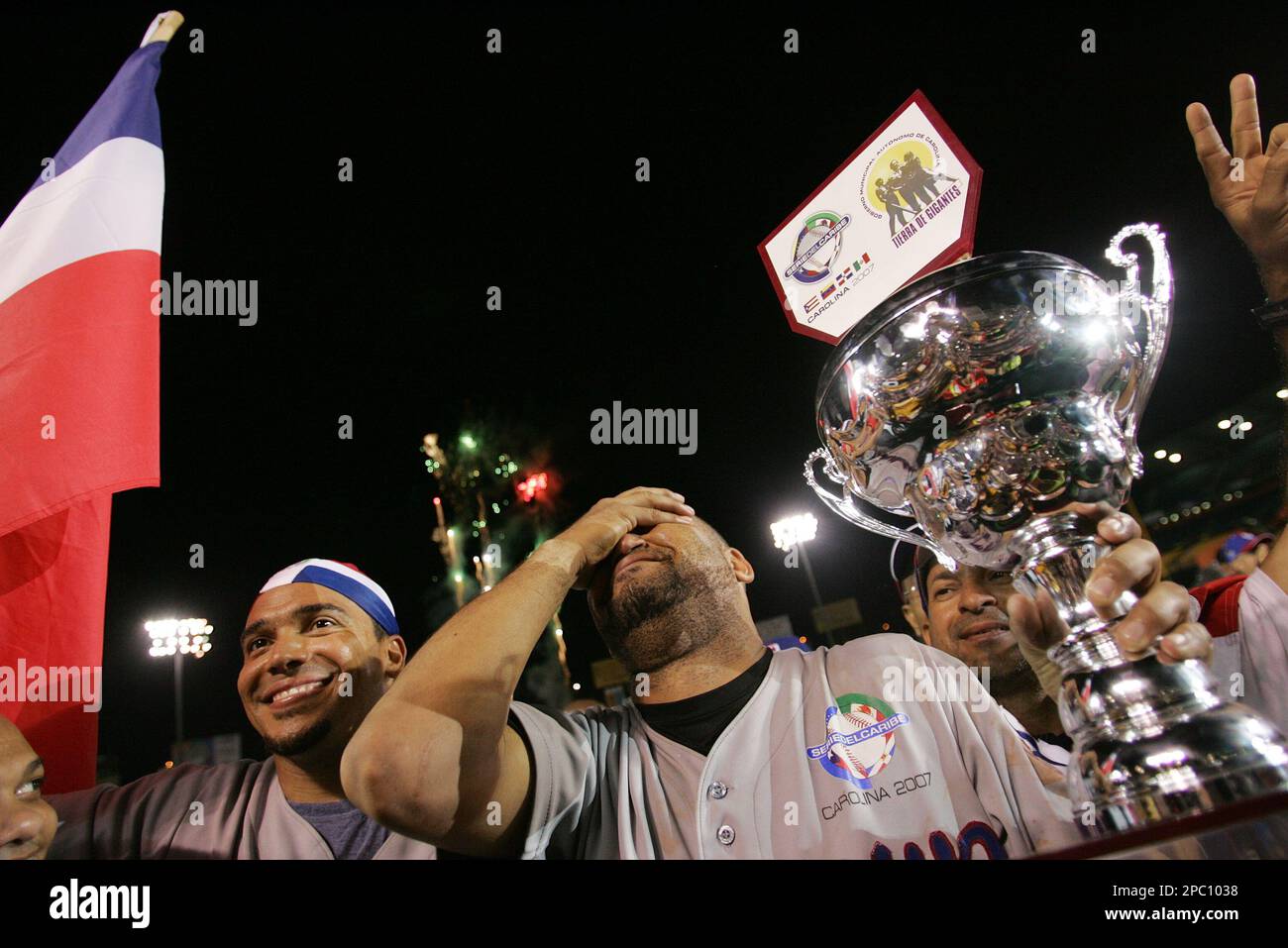 Dominican Republic pitcher Jose Lima, right, reacts after receiving the ...