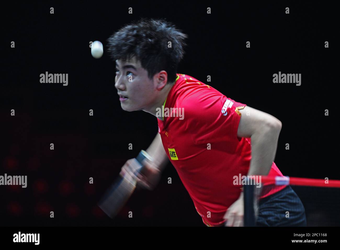 Singapore. 13th Mar, 2023. Liang Jingkun of China serves during the men ...