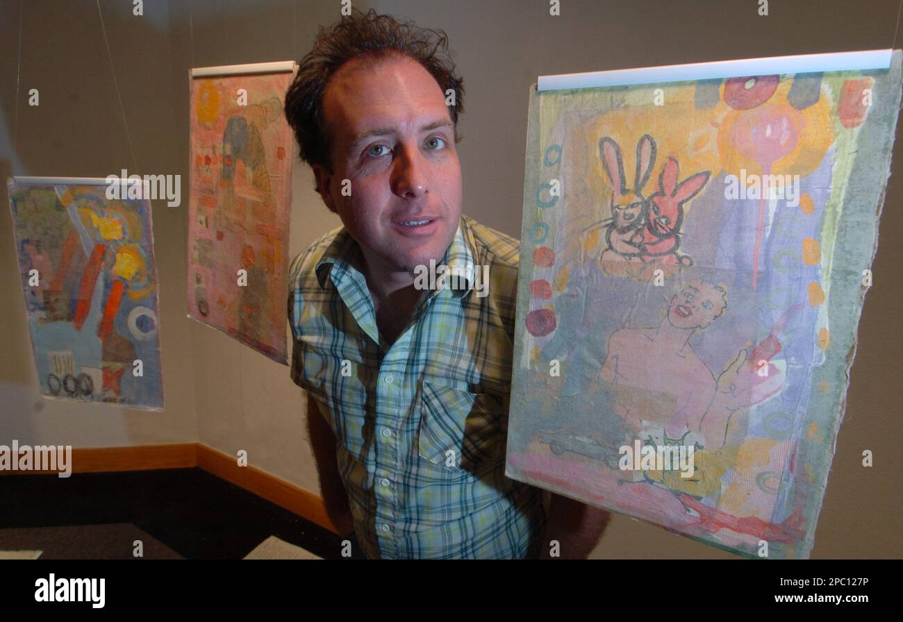 New York Artist Rory Golden shows three of his 52 two-sided images and ...