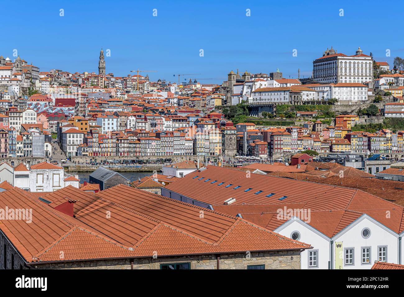 The old town of Porto on the river Douro. The arched bridge is the Luis ...