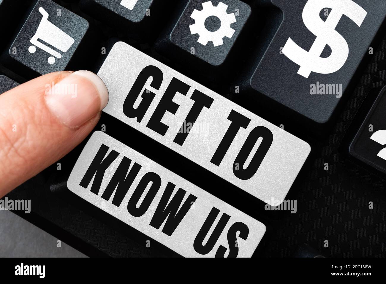 Conceptual caption Get To Know Us. Conceptual photo acquiring an ...