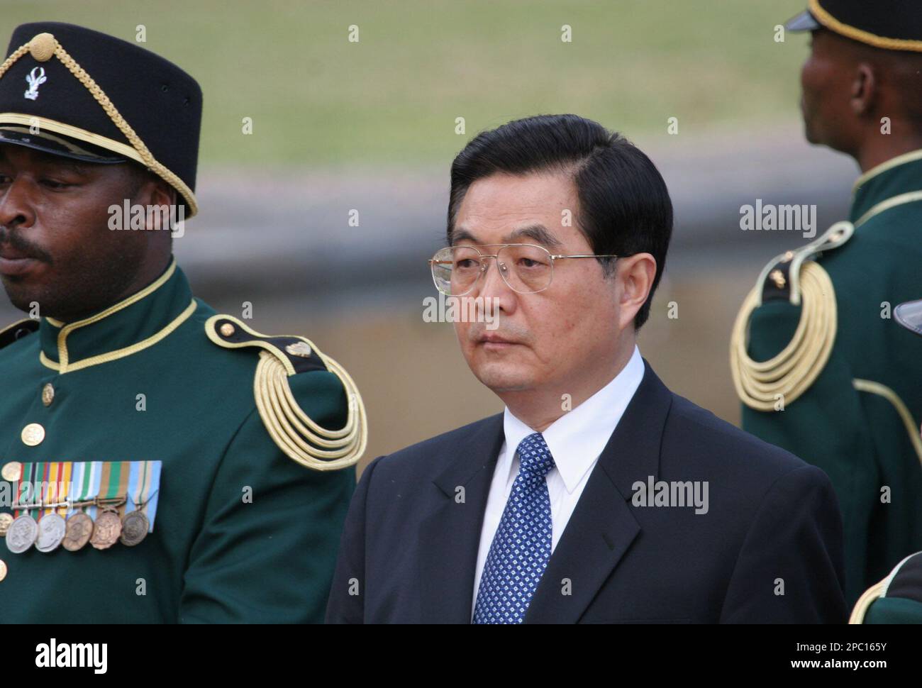 Chinese president Hu Jintao, inspects a guard of honor during a ...