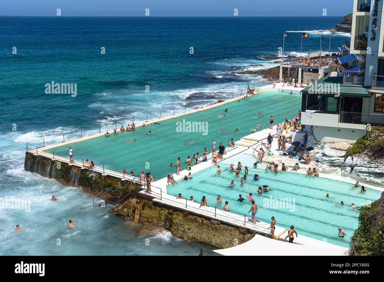 People enjoying the rock pool at the Bondi Icebergs Swimming Club in ...