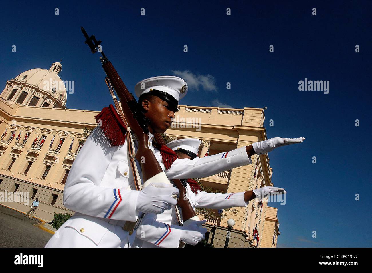 Dominican soldiers are seen during the changing of the Guards ceremony ...