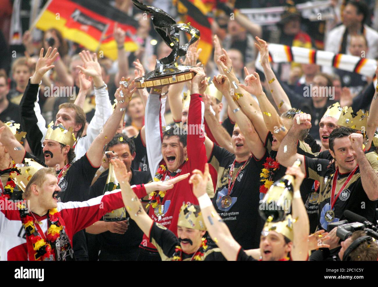 Germany's team jubilates during the winner ceremony after they the ...