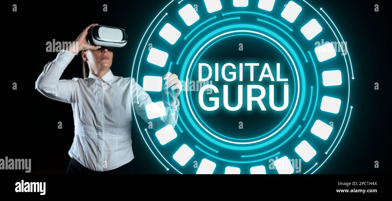 Text sign showing Digital Guru. Concept meaning teacher and ...