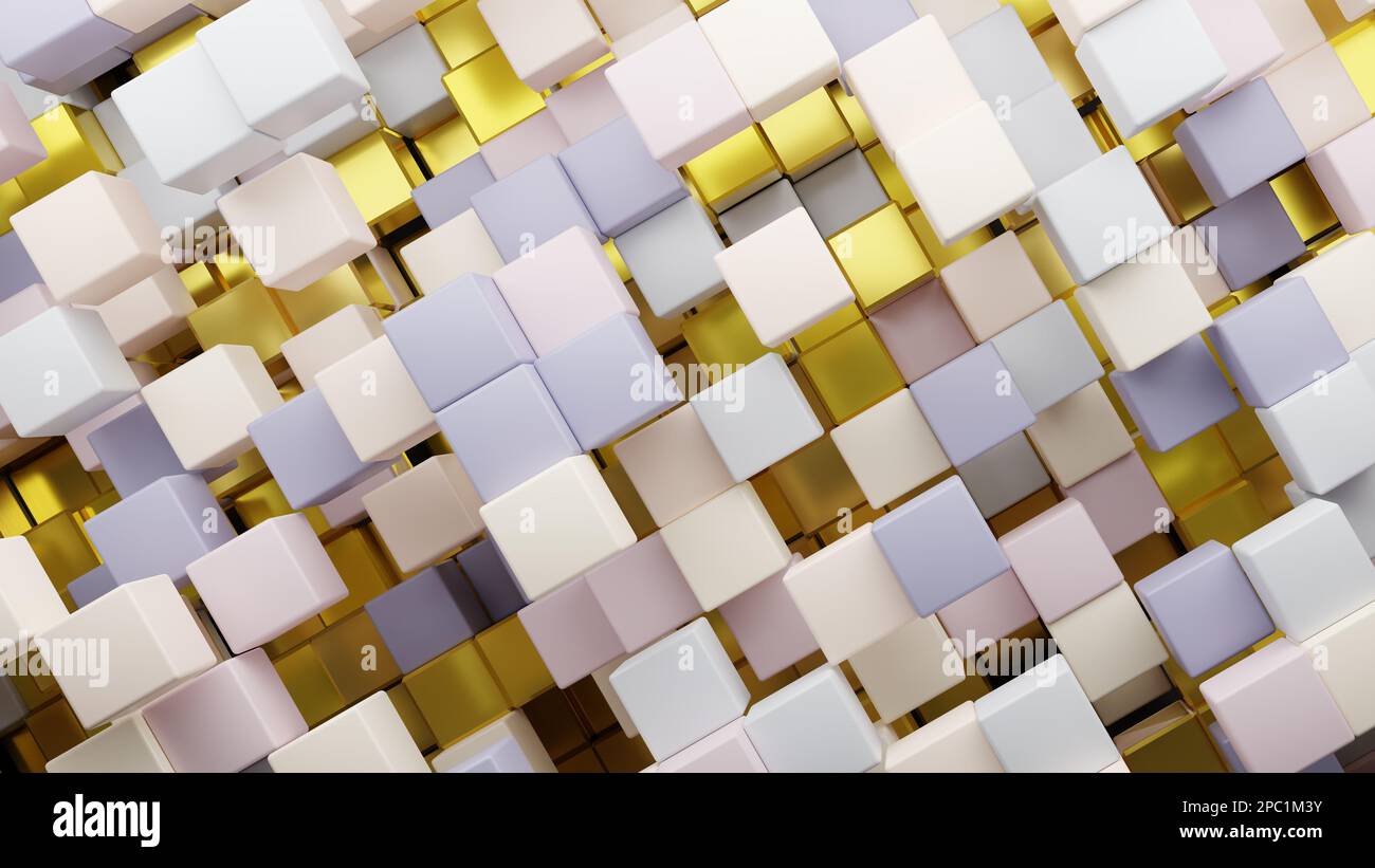 3D rendering background of light-colored and golden random shuffled ...