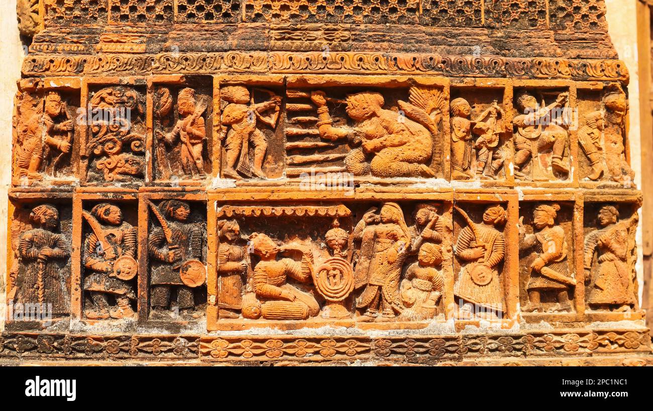 Depicting's of King, Queen and Warriors on the Char Bangla Temple ...