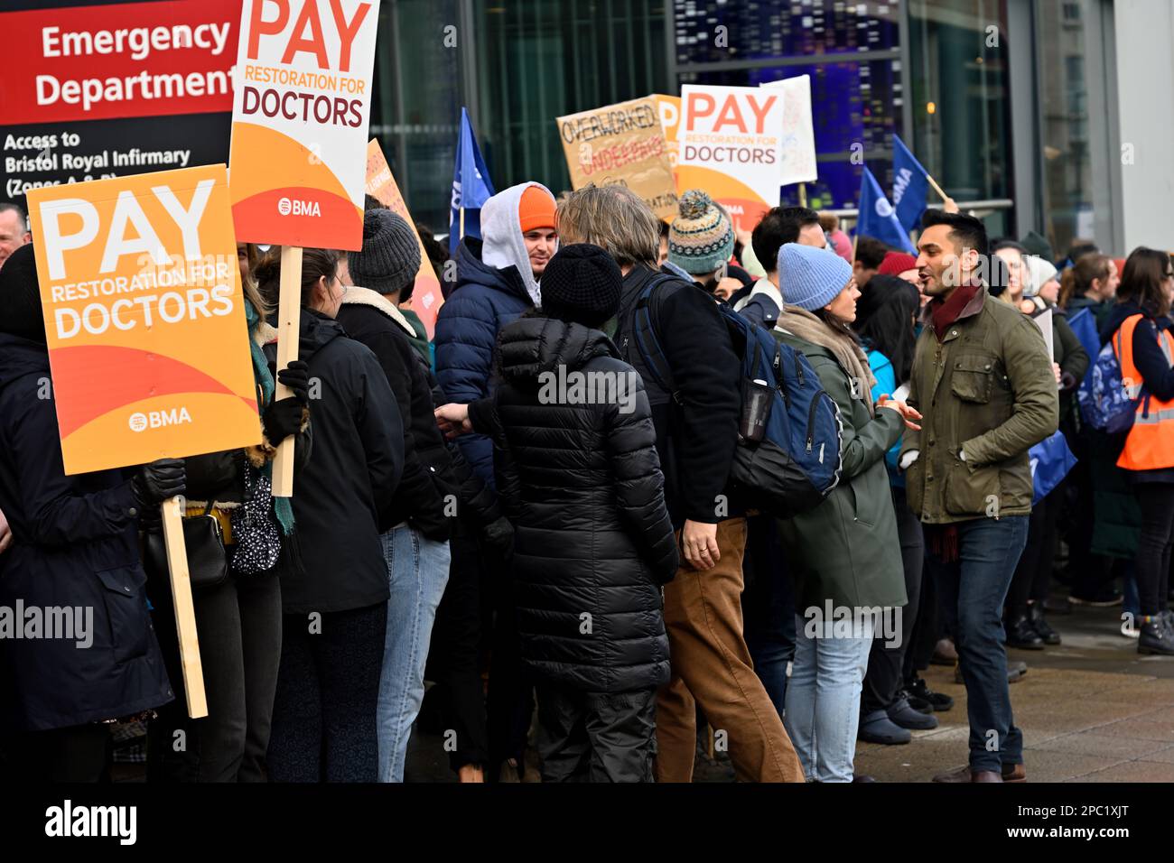 Junior doctors on strike over pay in front of Bristol Royal Infirmary ...
