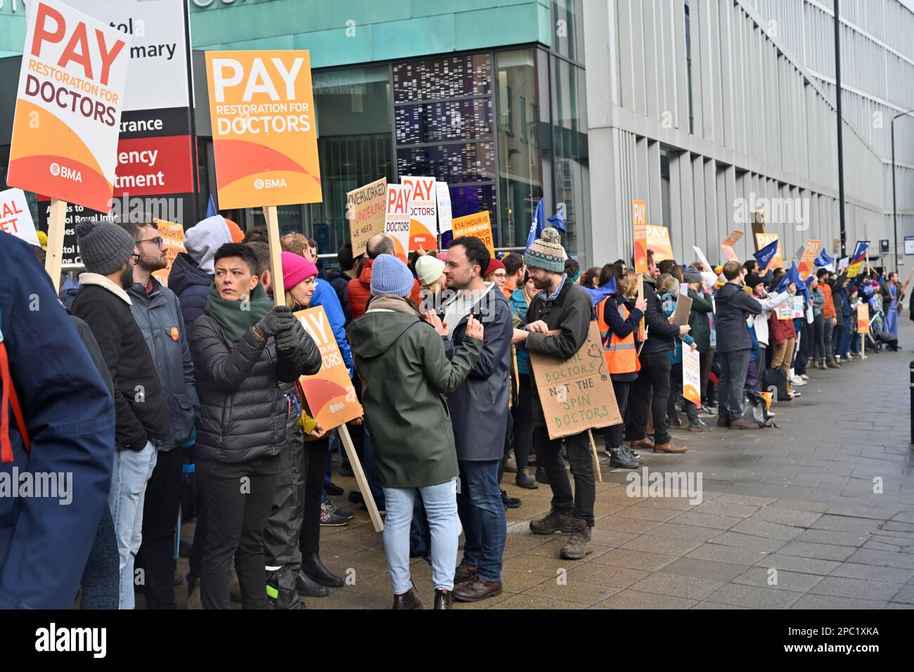 Junior doctors on strike over pay in front of Bristol Royal Infirmary ...