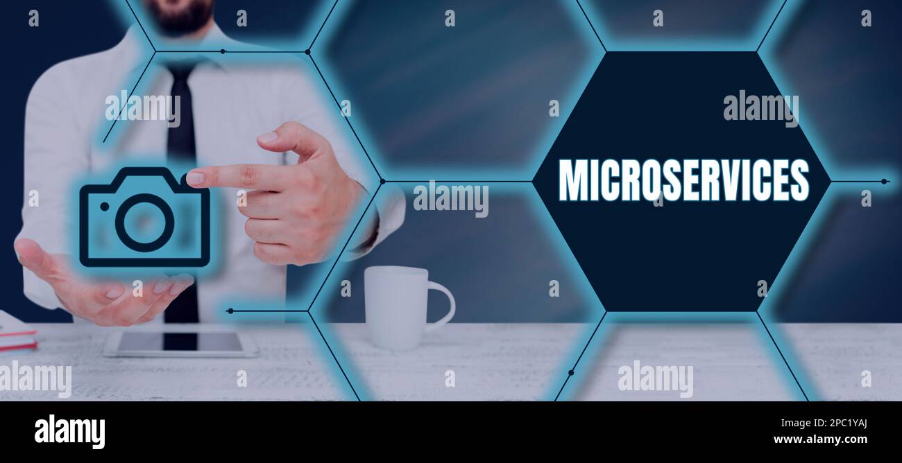 Sign displaying Microservices. Word for Software development technique ...