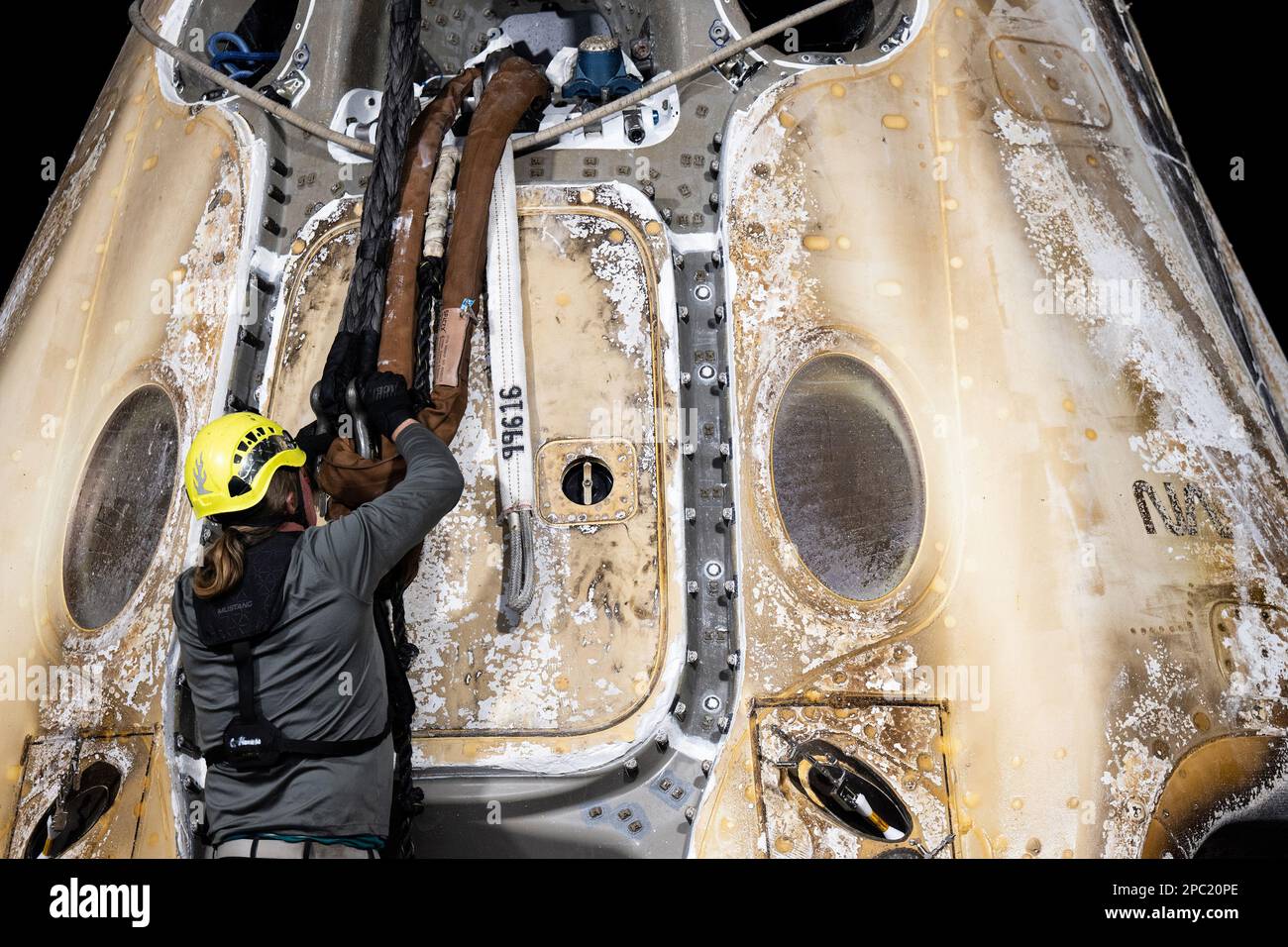 Support teams onboard the SpaceX recovery ship Shannon work around the ...