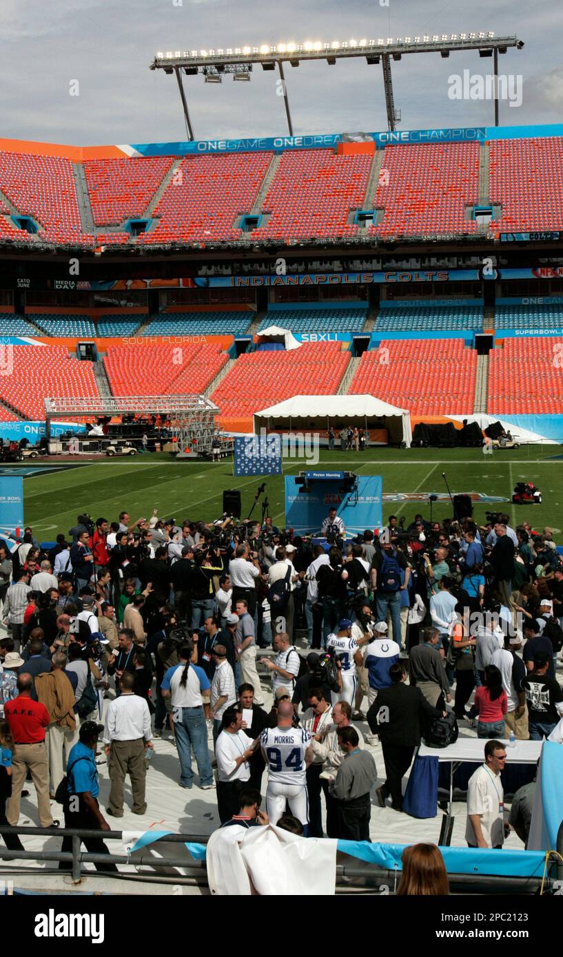 Indianapolis Colts linebacker Rob Morris (94) speaks to reporters ...