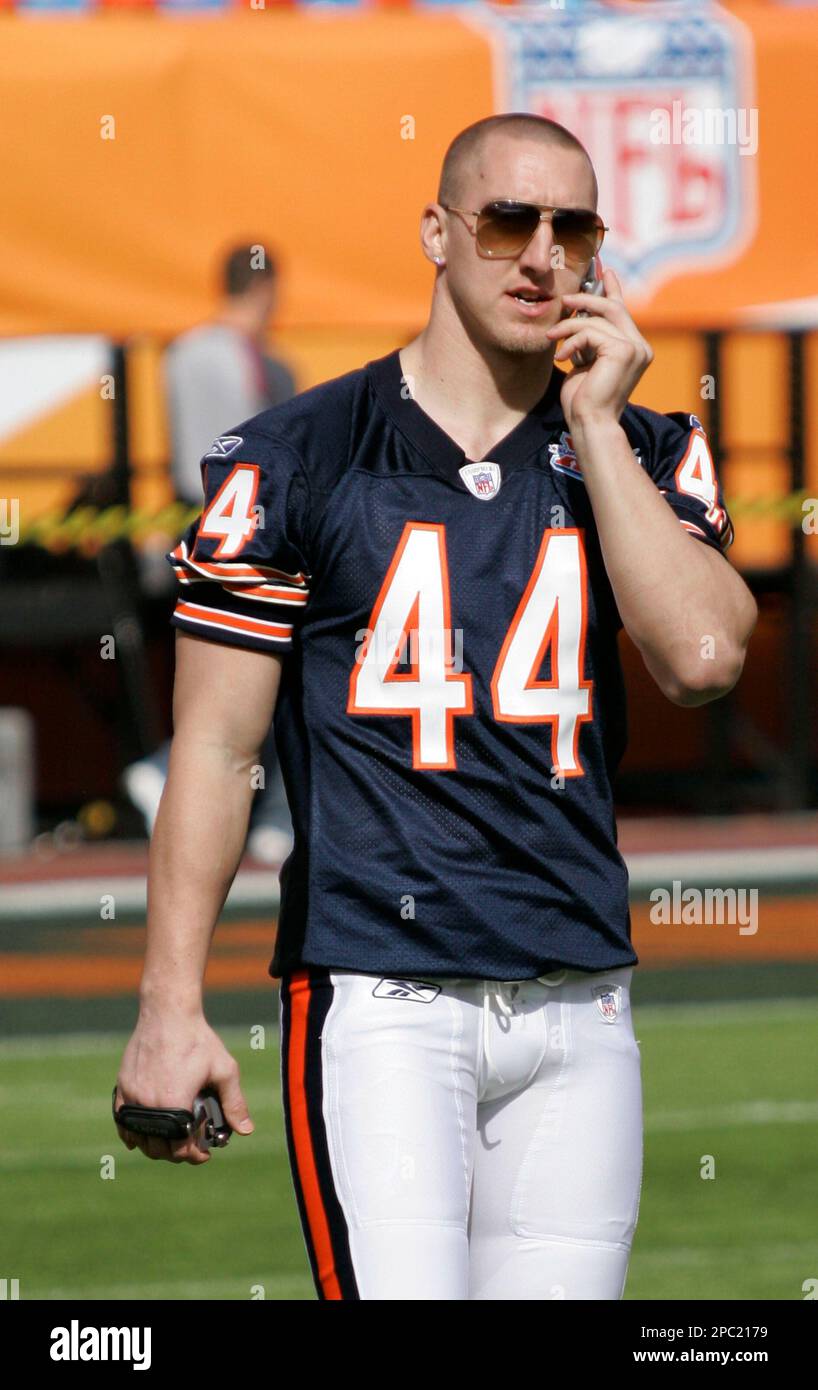 Chicago Bears safety Cameron Worrell (44) speaks on his cell phone ...