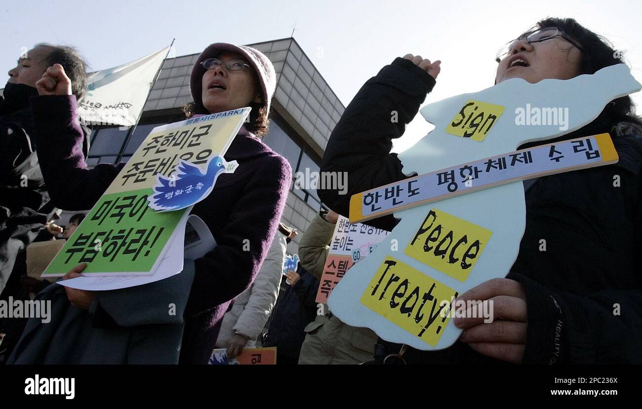 South Korean protesters shout slogans during an anti-U.S. and anti ...