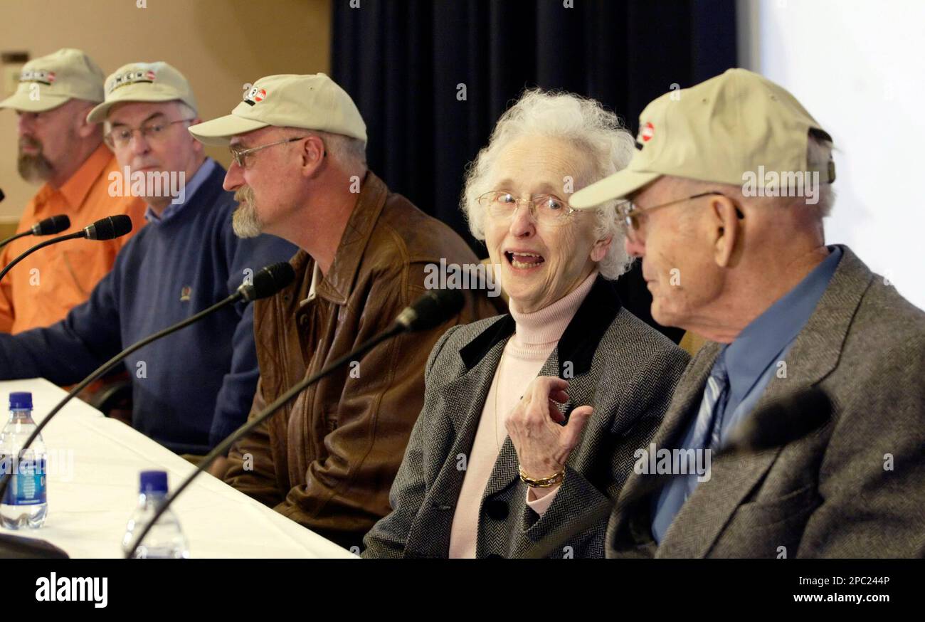 Shirley Wilson, 79, points to her husband Jim Wilson, 84, as she ...