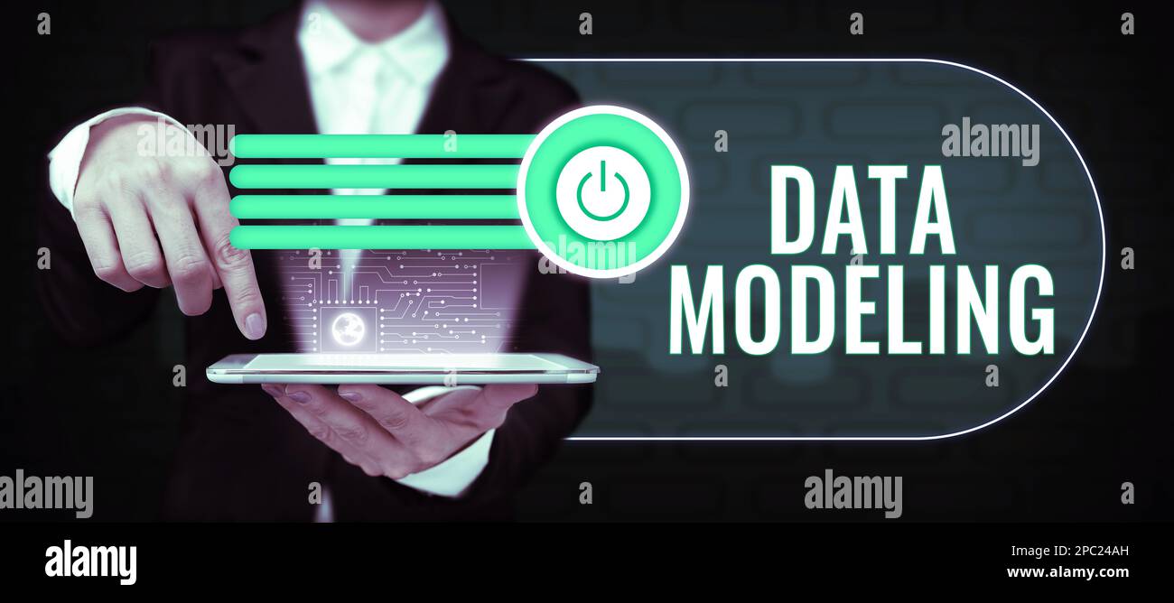 Text sign showing Data Modeling. Business idea process of transferring data between data storage ...