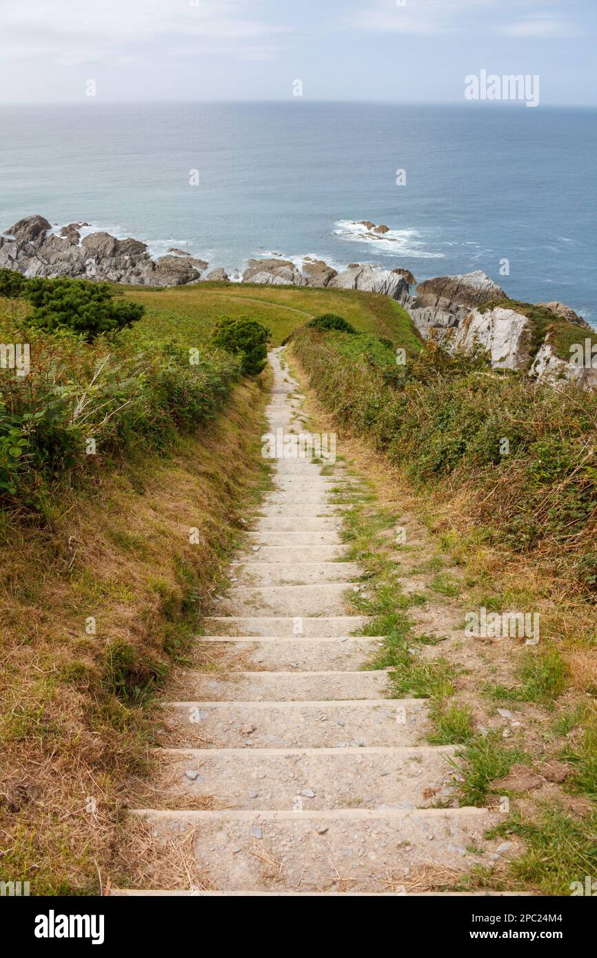Steps leading down Damage Cliffs near Lee Bay, Ilfracombe, North Devon ...