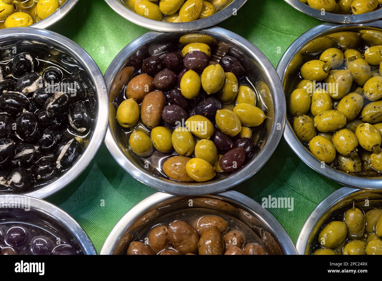 Top view green black olives hi-res stock photography and images - Alamy