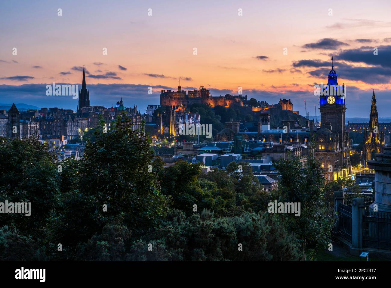 Balmoral Hotel clock tower, Scott Monument, Edinburgh Castle and ...