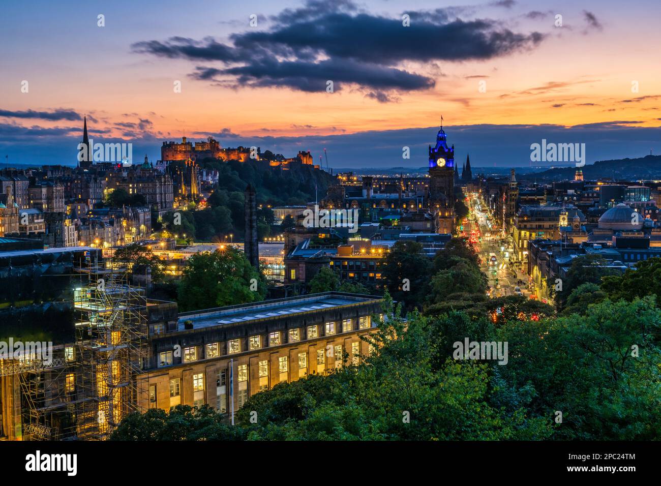 Princes Street, Balmoral Hotel clock tower, Edinburgh Castle and ...