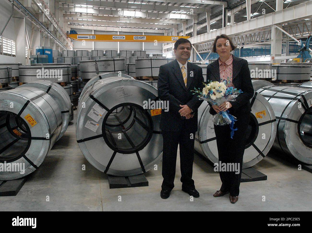 Chetan Tolia, left, managing director of Tata BlueScope Steel, poses ...