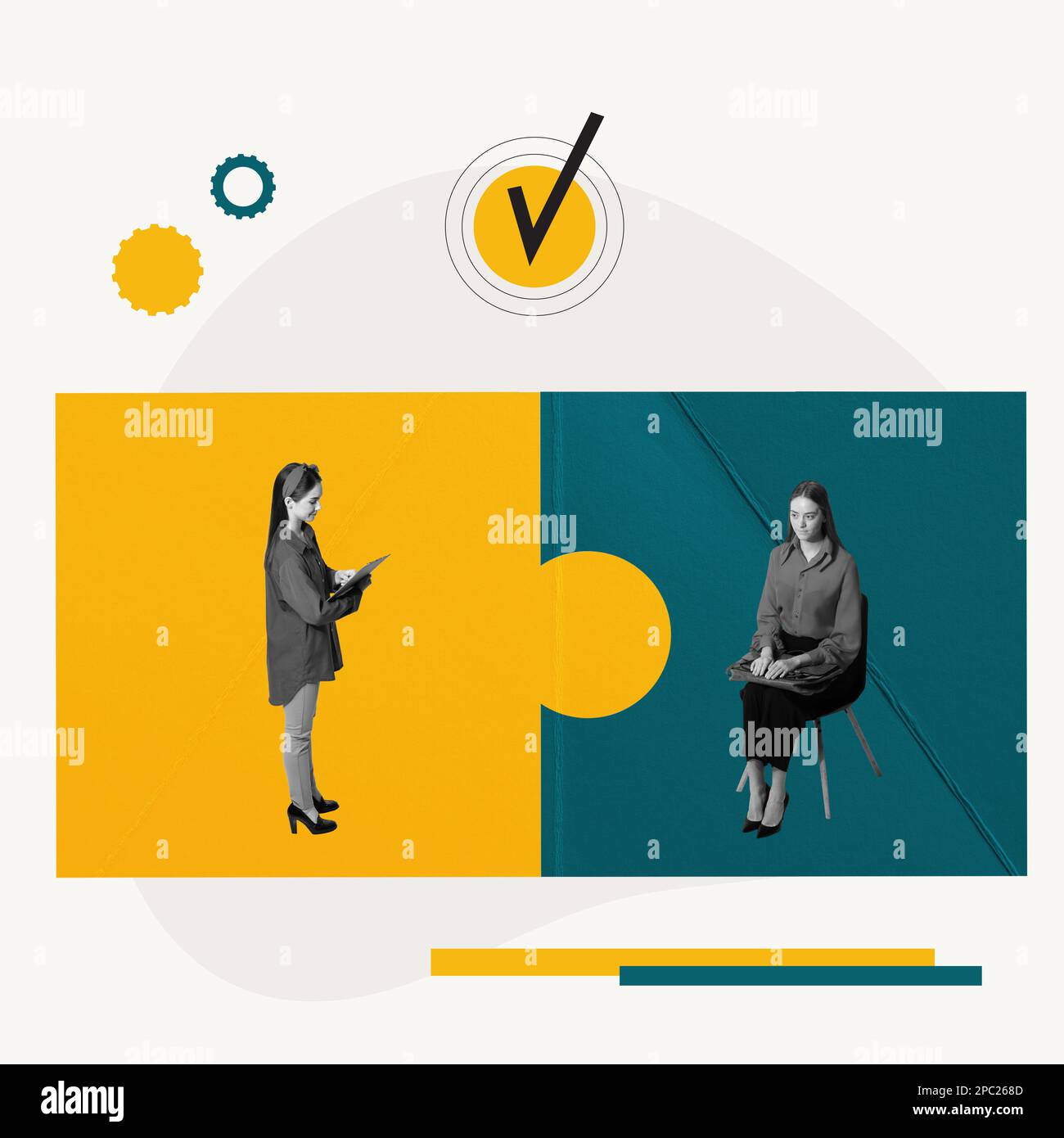 Contemporary art collage. Conceptual design. Office manager hiring new ...