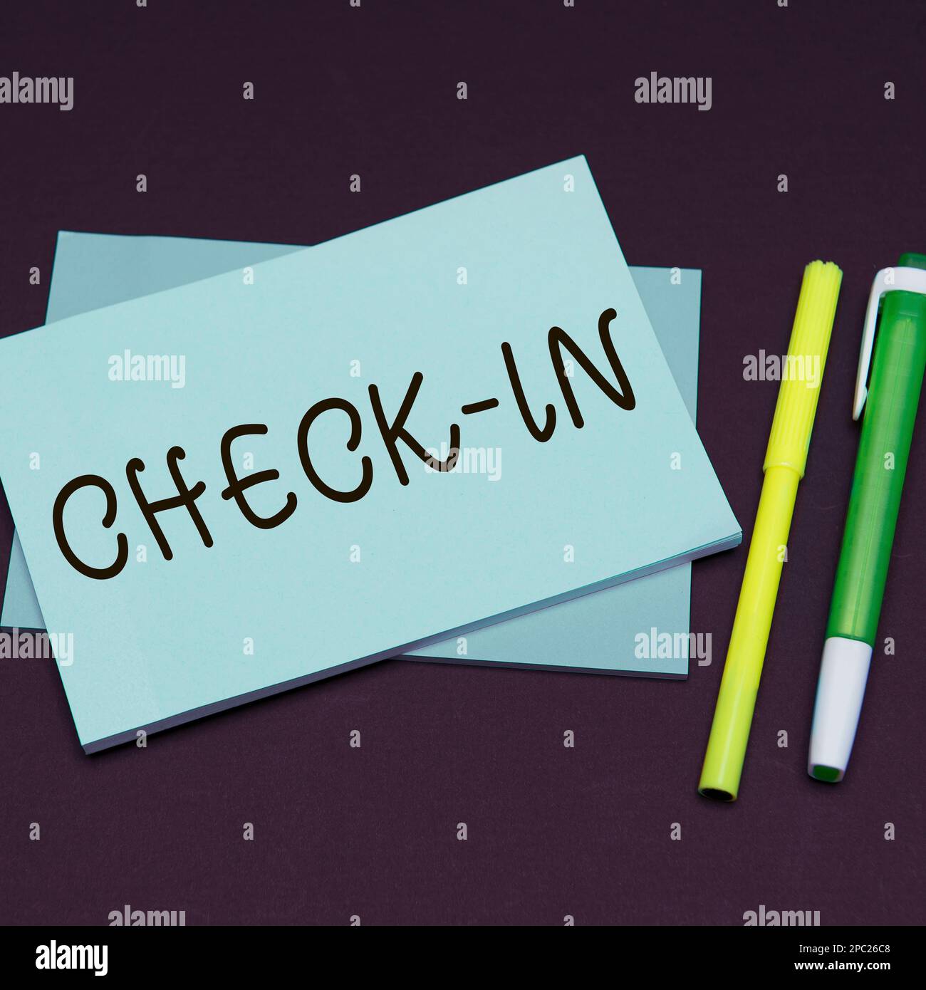 Handwriting text Check In. Word Written on Procedure by which an ...