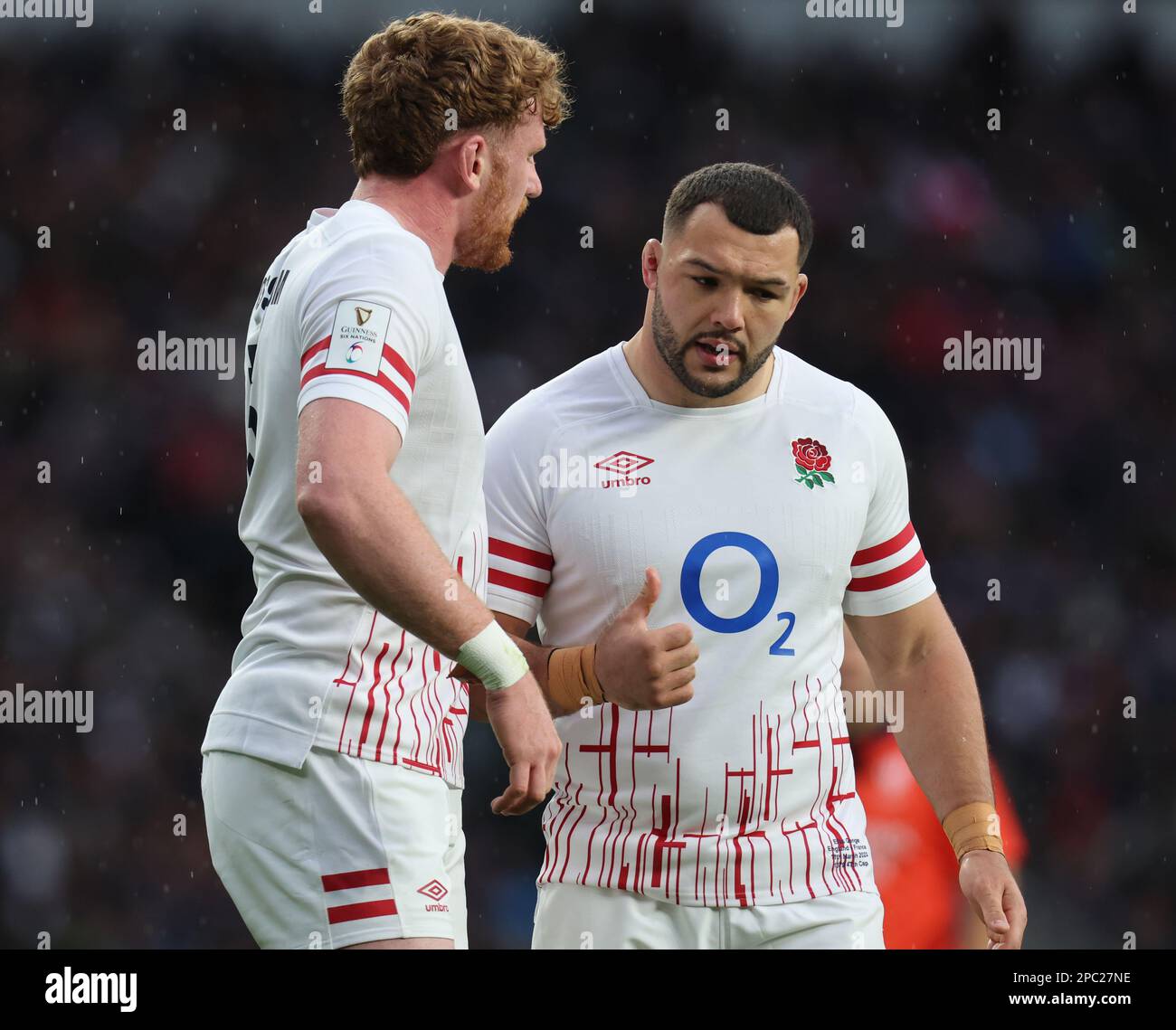 England's Ellis Genge having words with England's Ollie Chessum during ...