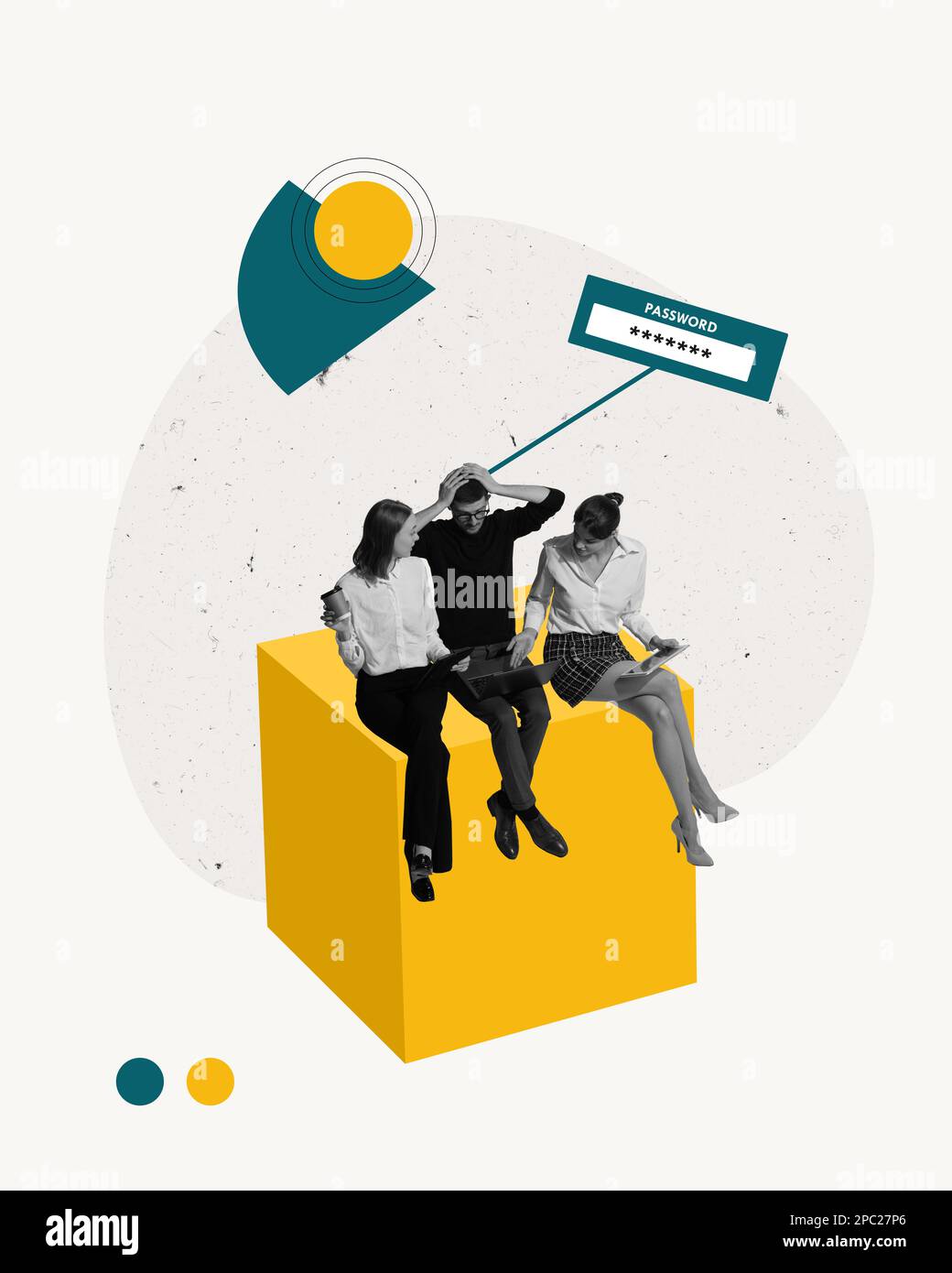 Contemporary art collage. Conceptual design. Wrong password. Employees ...