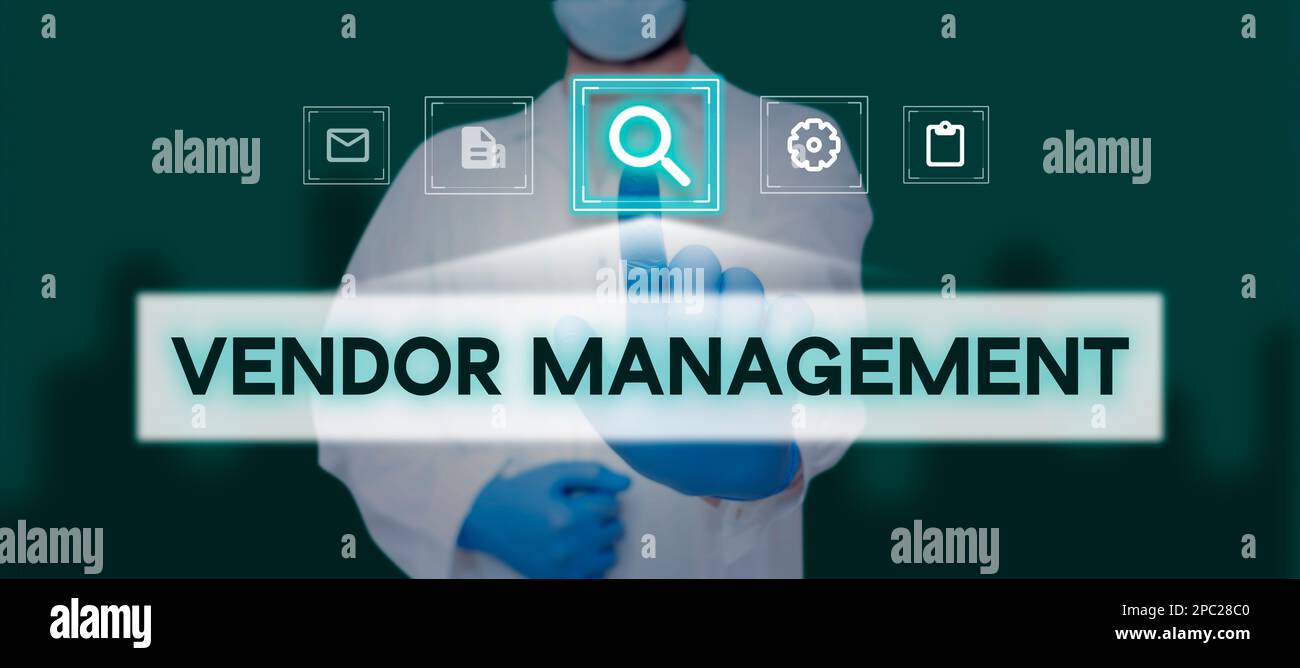 Text caption presenting Vendor Management. Word Written on activities ...