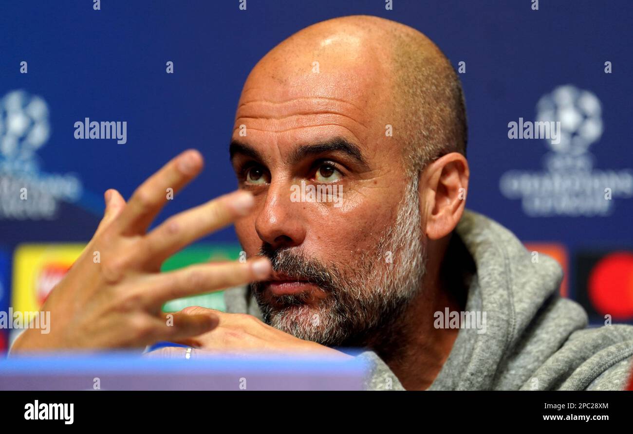 Manchester City manager Pep Guardiola during a press conference at the ...