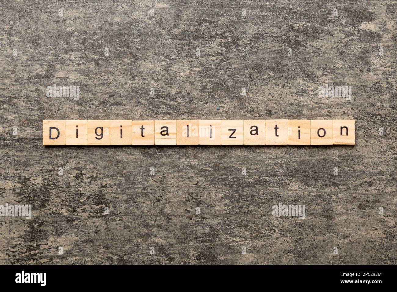 digitalization word written on wood block. digitalization text on ...