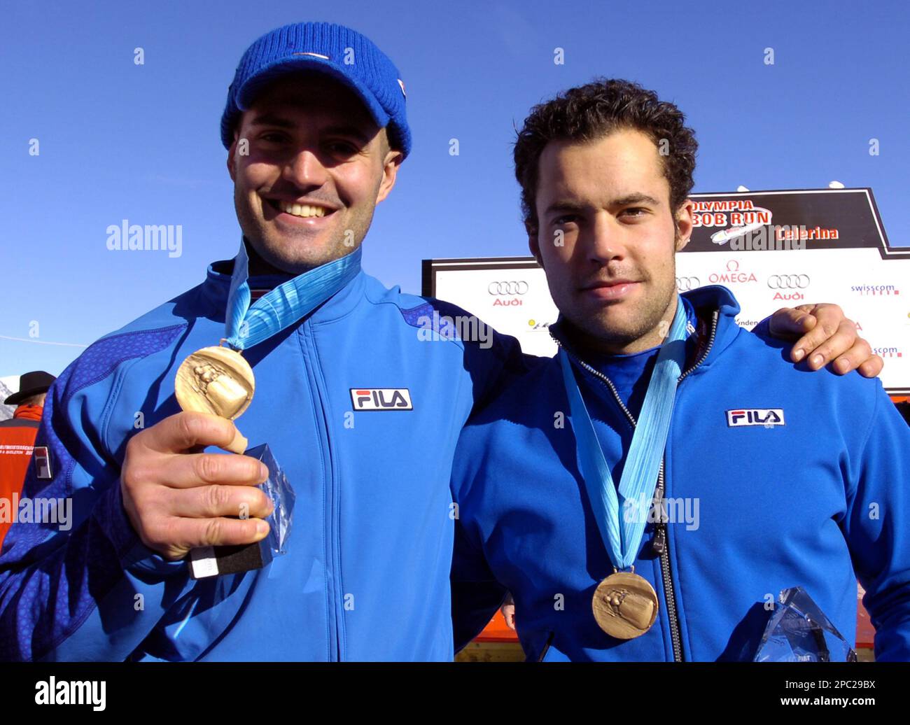 Bronzemedal winner Samuele Romanini, left, and Simone Bertazzo, right ...
