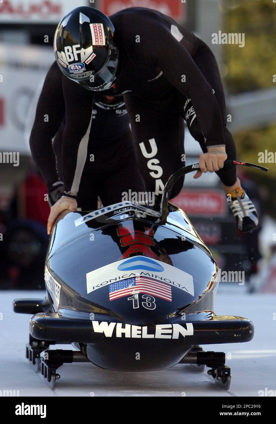 Steven Holcomb//Brock Kreitzburg from Team USA 1 start for the third ...
