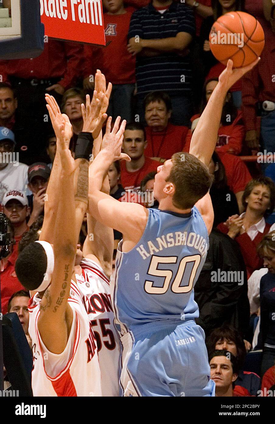 North Carolina's Tyler Hansbrough (50) shoots over the attempted ...