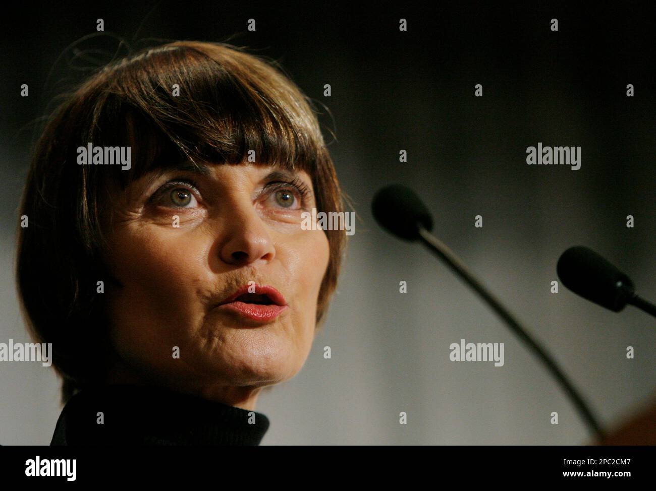 Swiss President Micheline Calmy-Rey speaks at an open forum panel ...